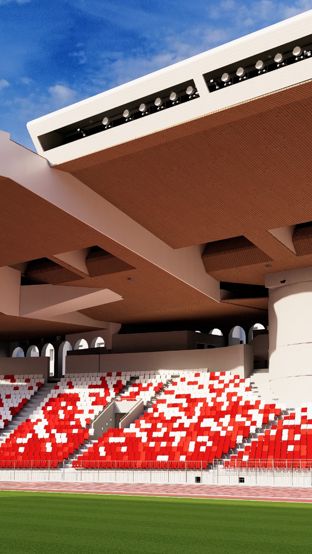 Sedili rossi e bianchi allo Stadio Louis-II